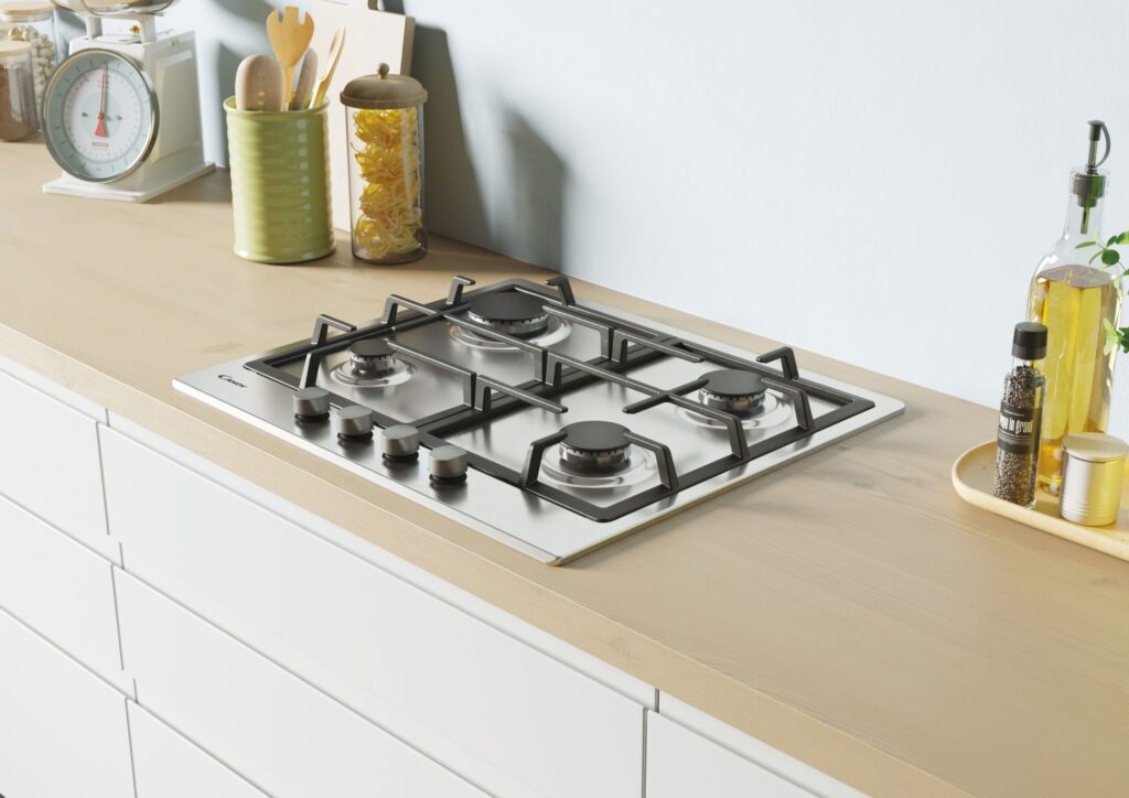 Candy 60cm 4 Burner Frontal Inox Gas Hob - mUther